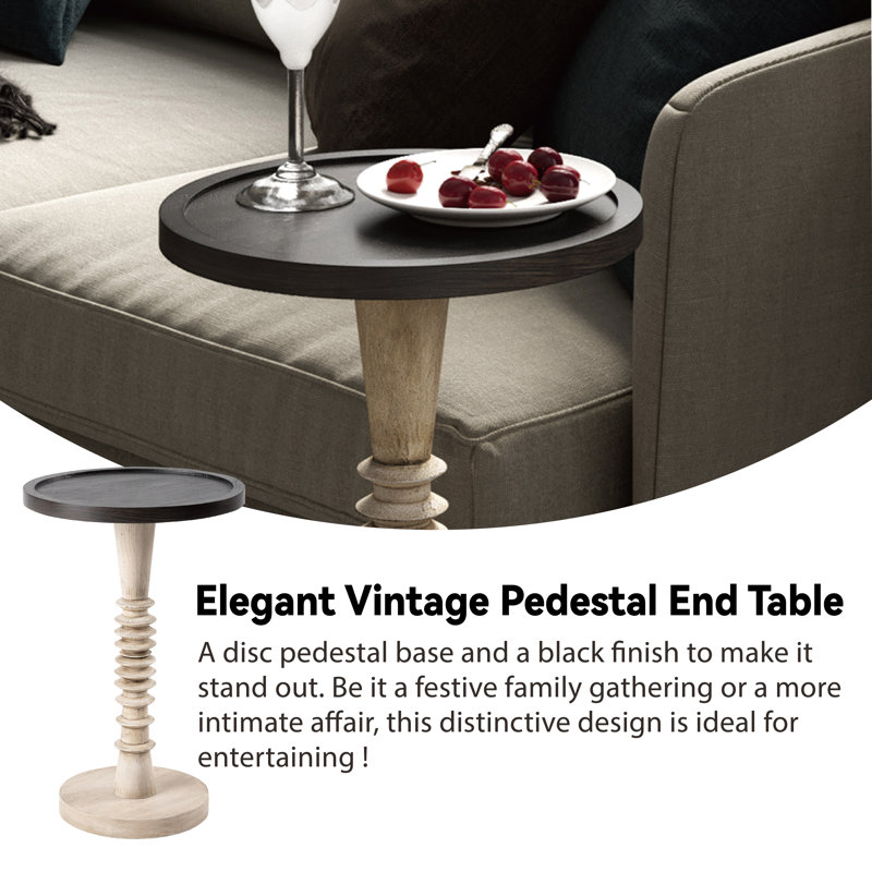 COZAYH STKT Pedestal Small Drinking Table, Farmhouse Round Tray Top End Table, Black&White | Wayfair